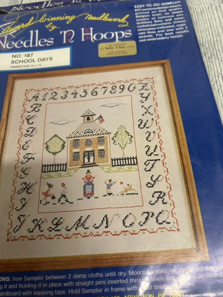 Needles N Hoops Needlework Sampler Kit #187 School Days 13.5" x 15" NEW ...