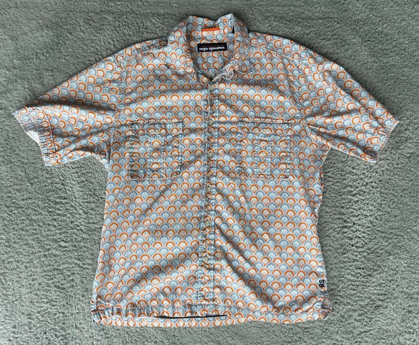 Reyn Spooner Hawaiian Button Down Mens Large Orange Blue White Reverse ...