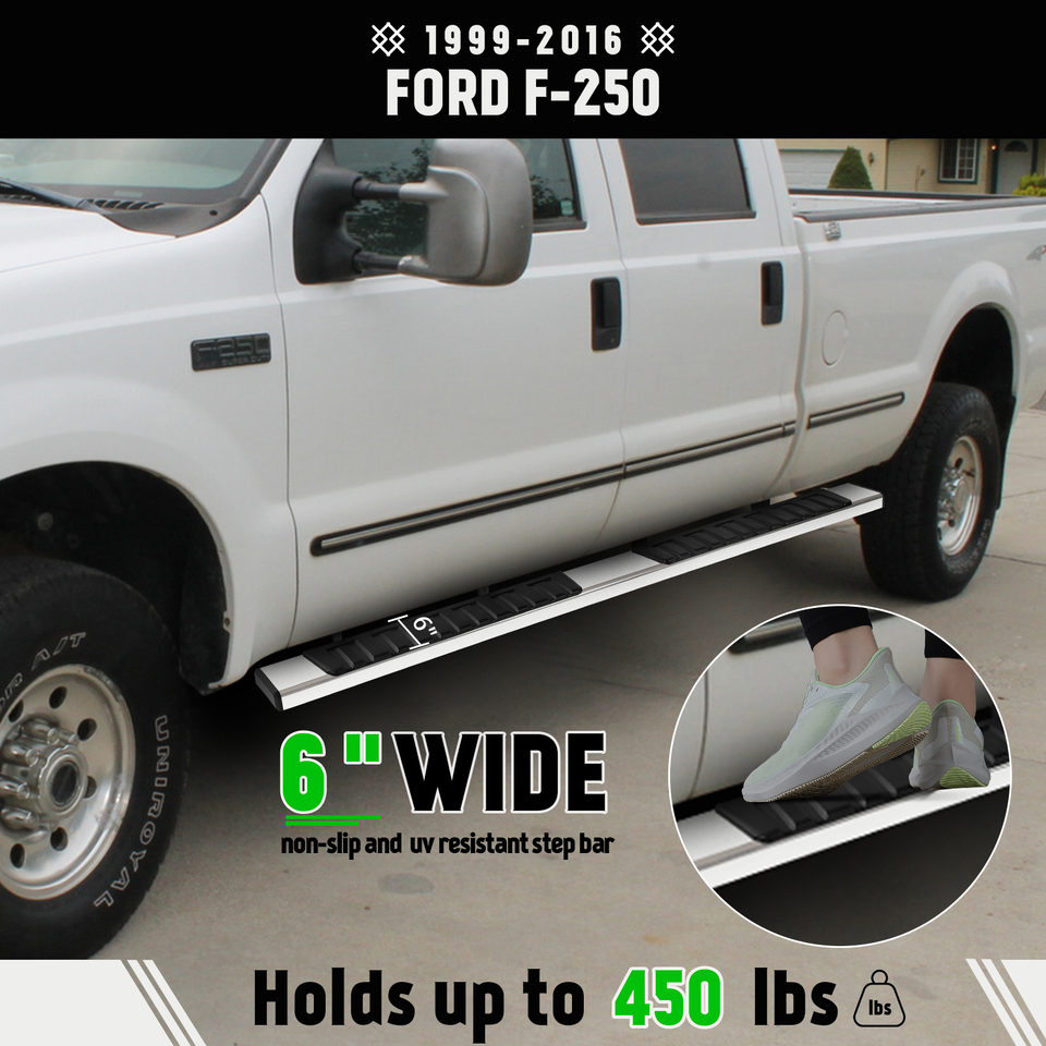 For 99-16 Ford F250 F350 F450 Superduty Crew Cab 6'' Running Board Side ...