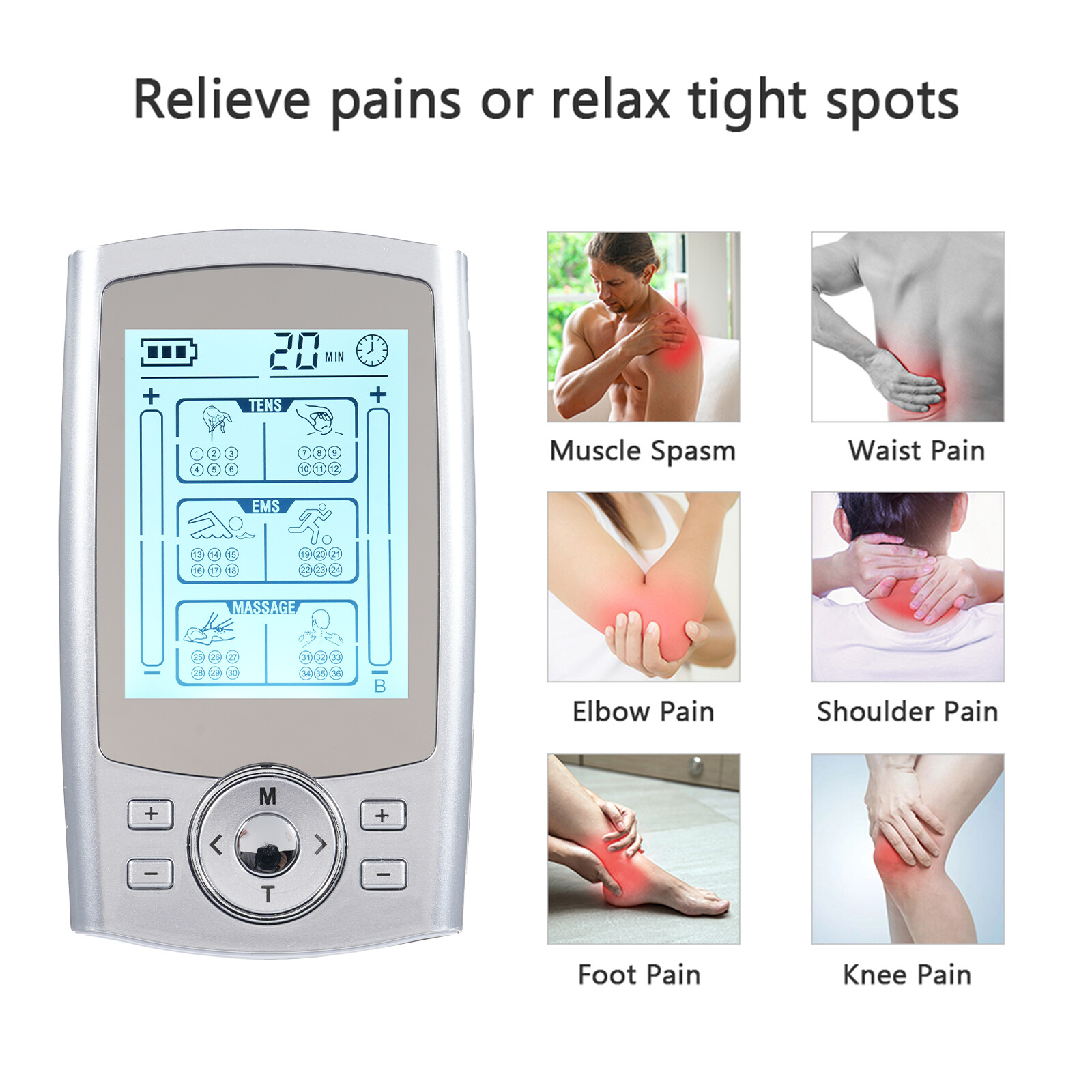 2 Channels TENS&Electric Muscle Stimulation Device with 36 Modes and 20 ...