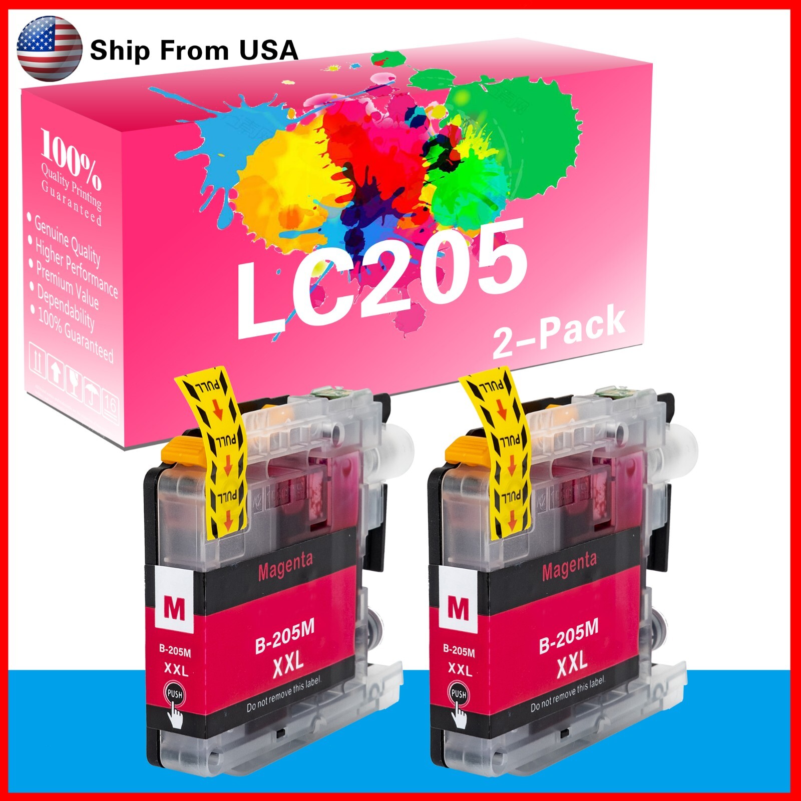 2-Pack LC205 XXL Magenta Ink Cartridge Work With Brother MFC-J4320DW ...