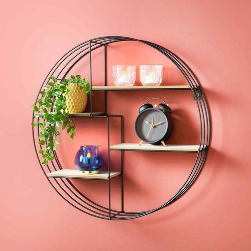 Round Multi Section Shelf Metal Wire Wall Mounted Floating Shelves ...