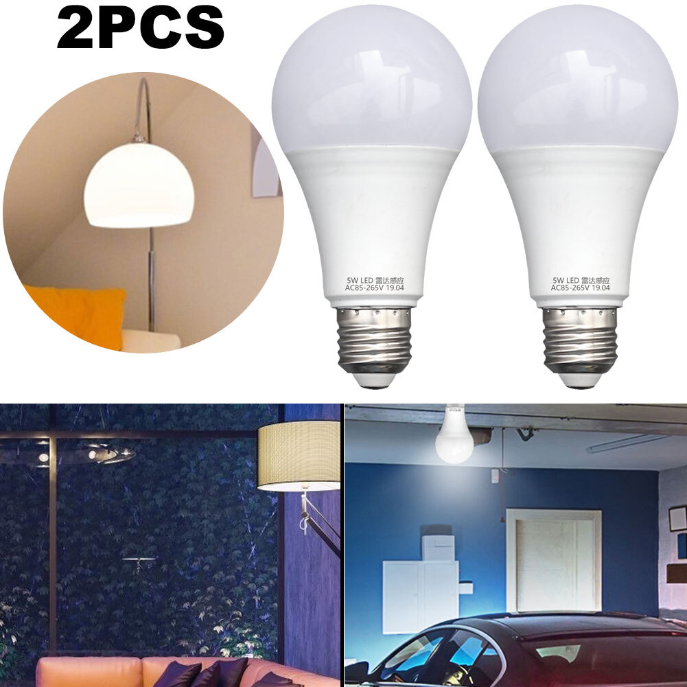 2Pcs E27 LED Radar Light Bulb SMD5730 Motion Sensor Bulb White Light ...