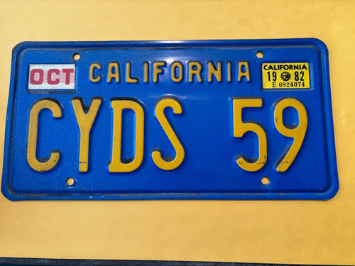 Vintage California Blue & Yellow License Plate -Personalized "CYDS 59 ...