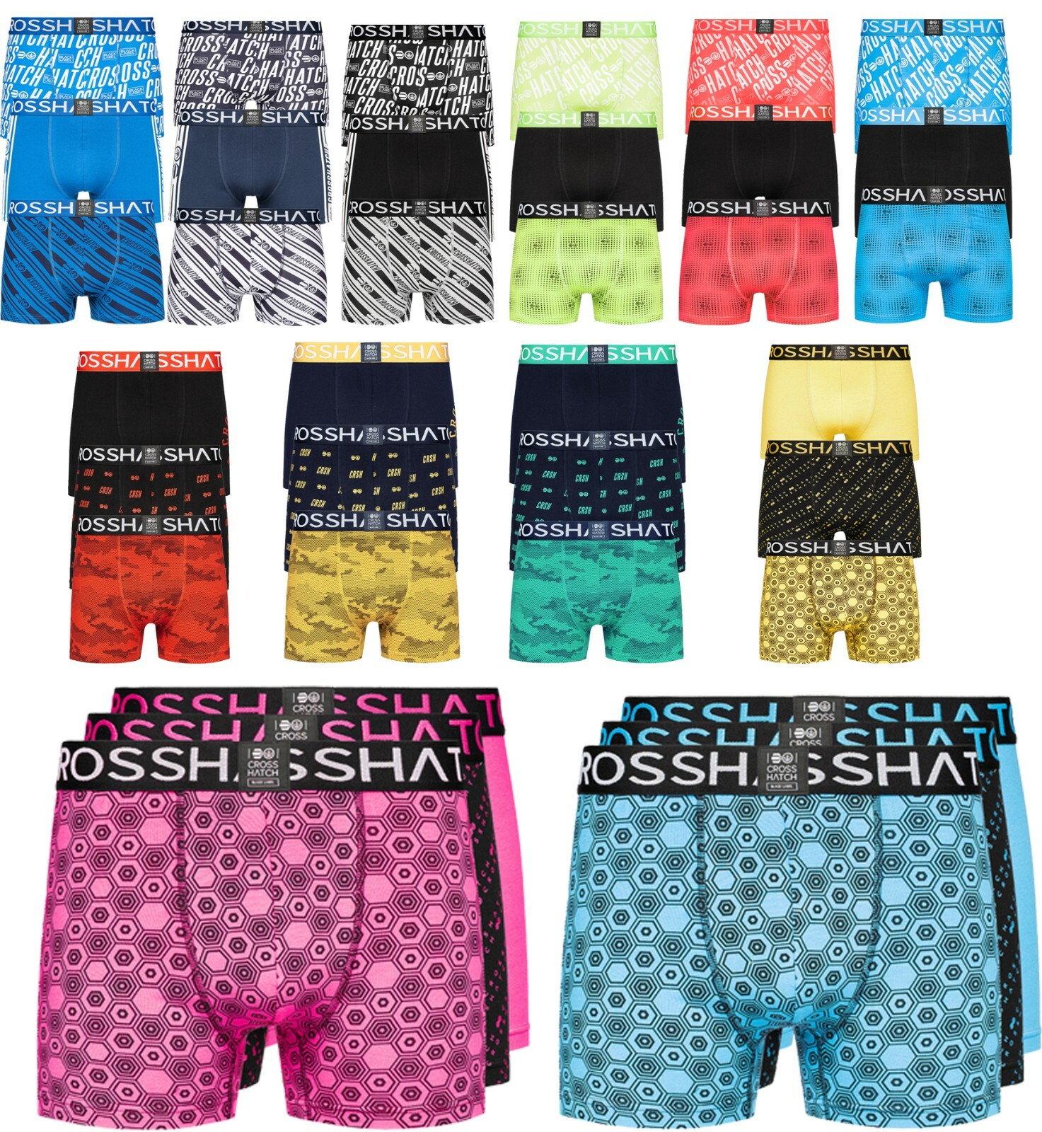 Mens Crosshatch Boxer Shorts Underwear Trunks Boxers Sizes M-XXL 3 Pack ...