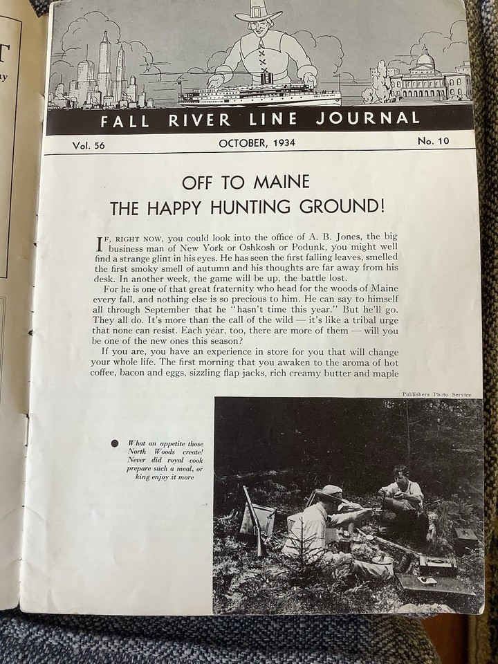 1934 FALL RIVER LINE JOURNAL Magazine Whale Ship Wanderer Maine Hunting ...