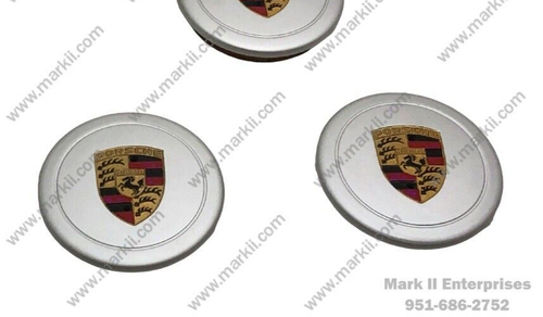 PORSCHE OEM FUCHS WHEEL CENTER CAPS SILVER with MULTI-COLORED CREST SET ...