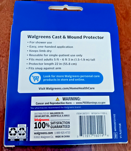 walgreens adult arm cast and wound protector, 2 protectors water ...