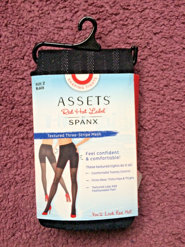 Spanx Red Hot Label sz 2/B Black Textured Three Stripe Mesh Tights ...