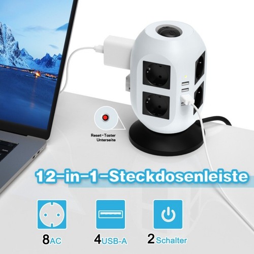 Plug Tower With 8 USB Compartments EU Male Power Outlet for Home Office ...