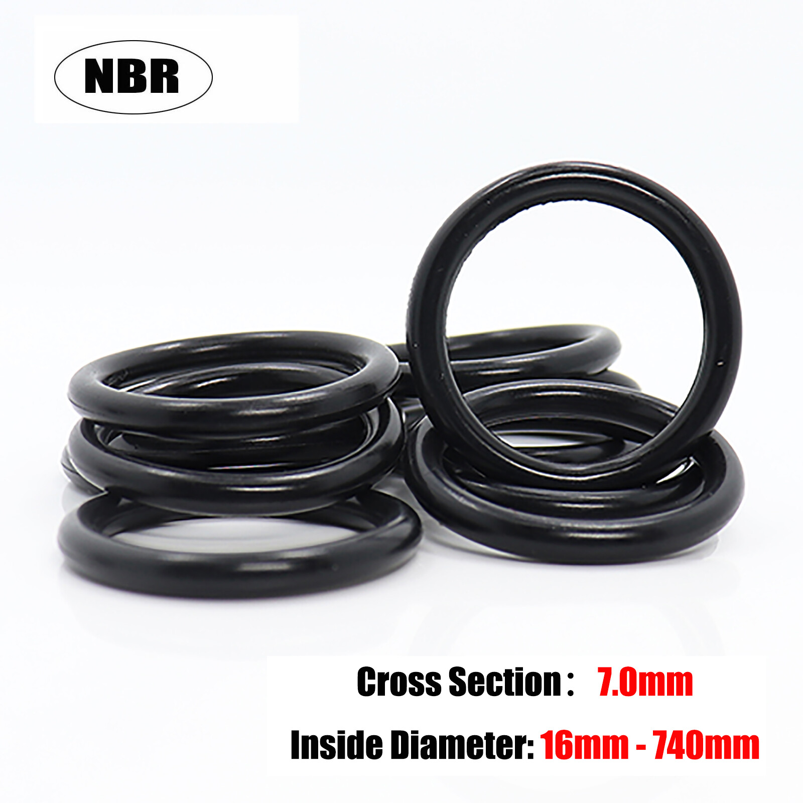 7.0mm Cross Section O Rings NBR Nitrile Rubber 16mm-740mm ID Oil ...