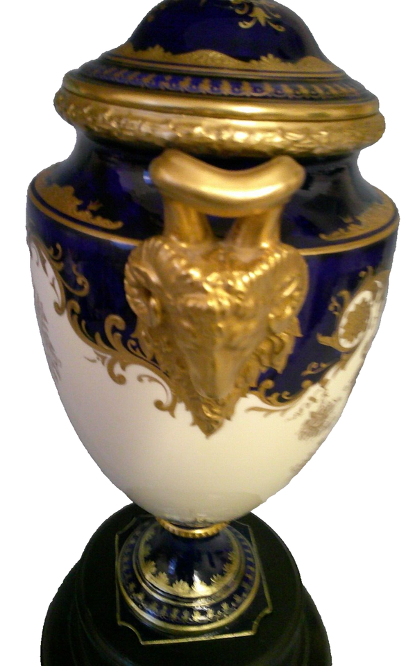 Stunning Antique Coalport Vase & Cover Cobalt Blue & Gold View Lion ...