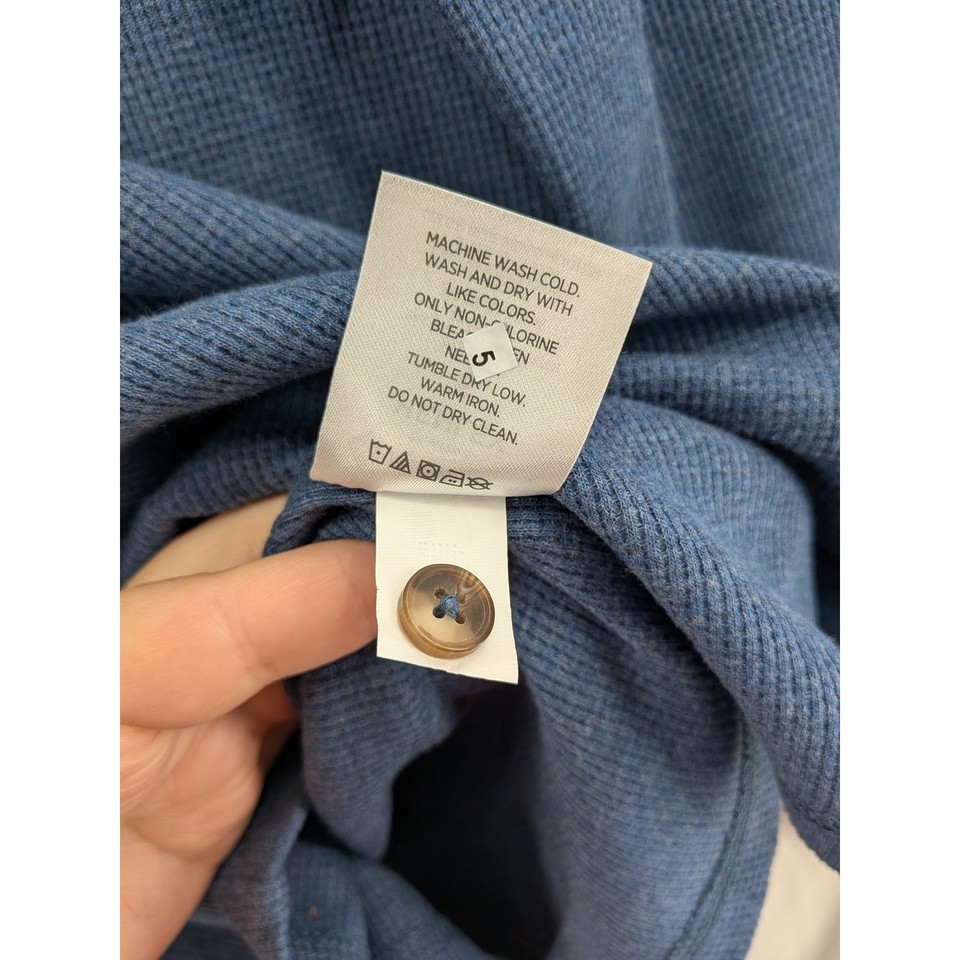 Members Mark Thermal Henley Tee S Blue Long Sleeve Tshirt Waffle Knit ...