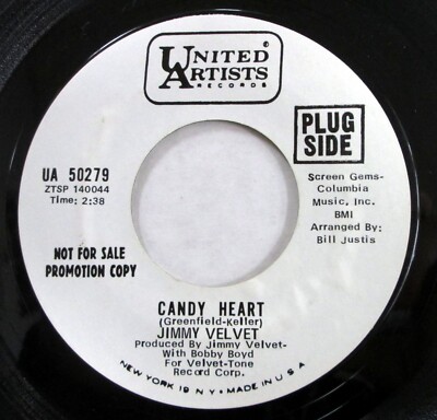 JIMMY VELVET 45 Candy Heart / Sigma Alpha Lonely VG+ on UA rock PROMO ...