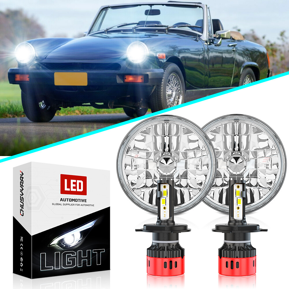 Pair Fit MG Midget 1969-1979 Ford 7'' Round LED Headlight Halo Turn ...