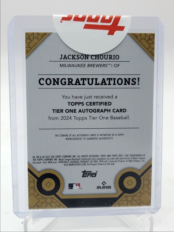JACKSON CHOURIO 2024 TOPPS TIER ONE ROOKIE AUTOGRAPH GOLD RC AUTO /99 ...