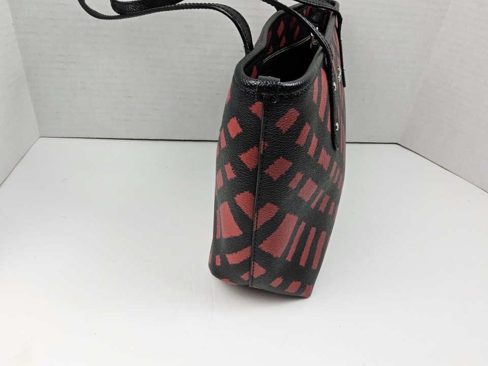Coach F22246 Wild Plaid Red Coated Canvas Small City Zip Tote Handbag ...