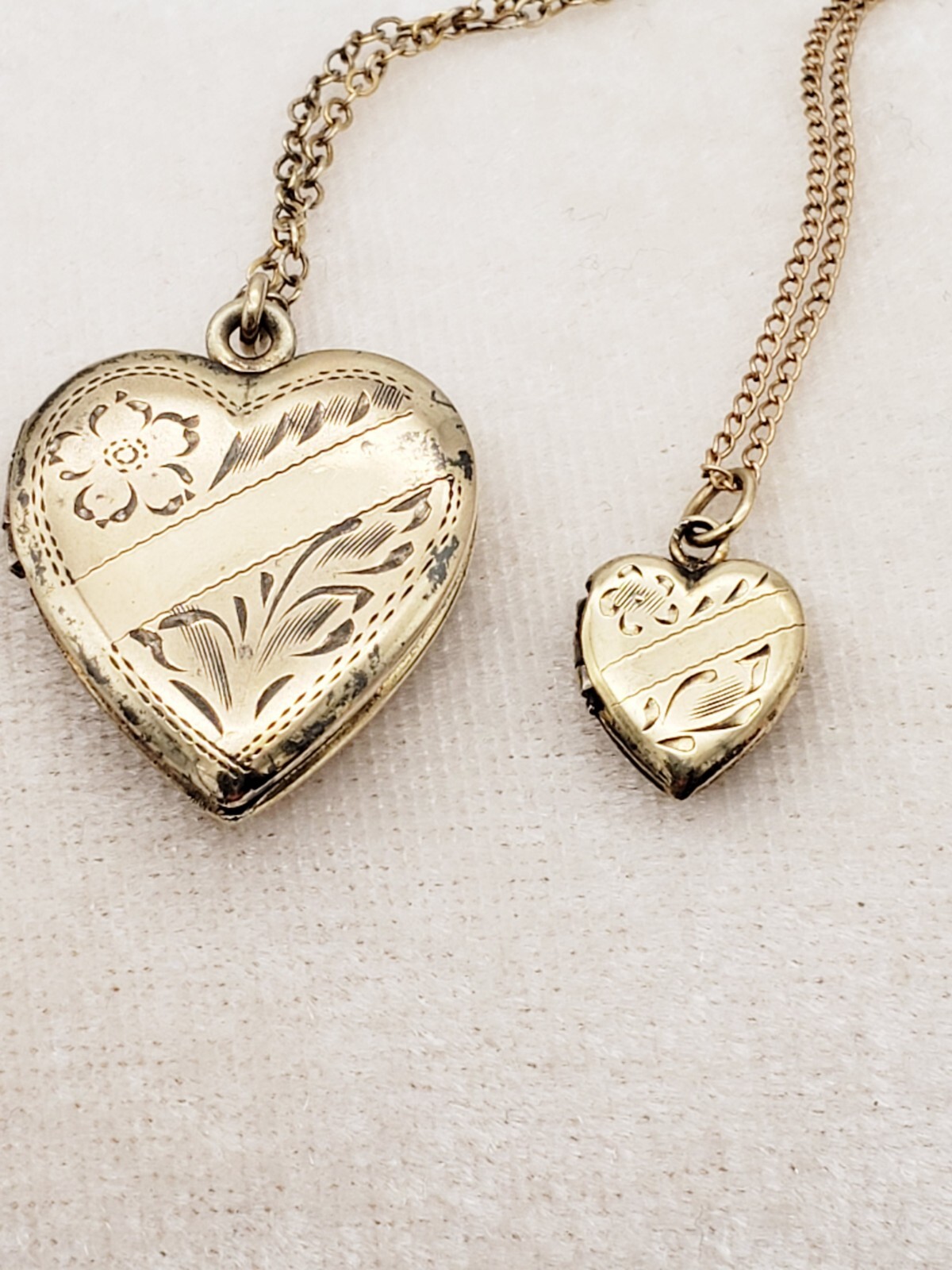 RARE Matching Pair LOCKETS Necklaces Vintage Puffy He… - Gem