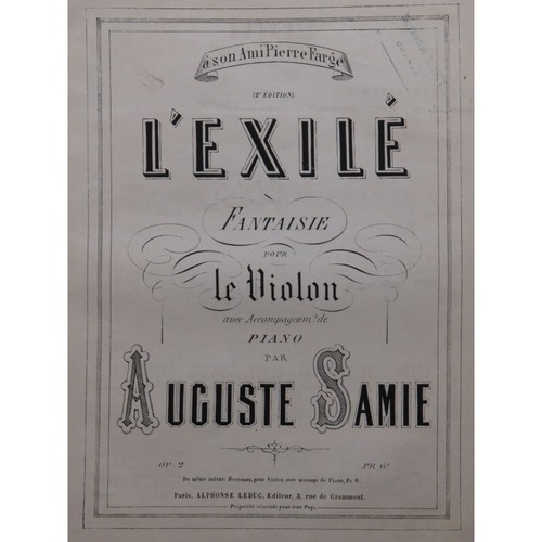 SAMIE Auguste L'Exilé Piano Violon ca1859 | eBay
