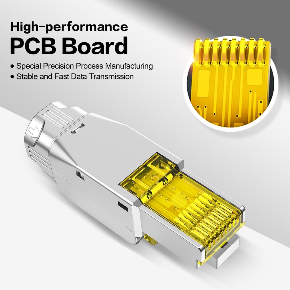 CAT7 Shielded Rj45 Connector Tool-Free 6 Pcs【EC Listed】 Field ...