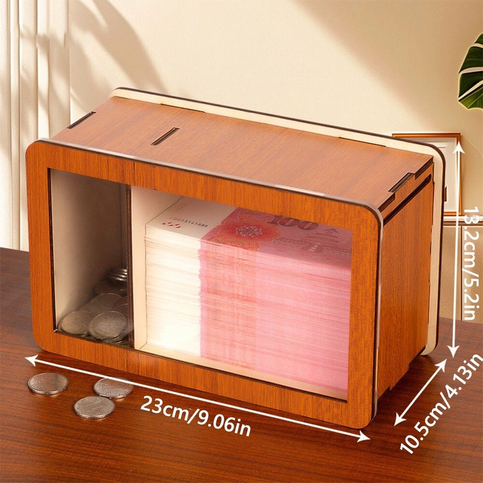 Wooden Piggy Bank Banknote Coin Partition Cash Box Money Savings Box ...