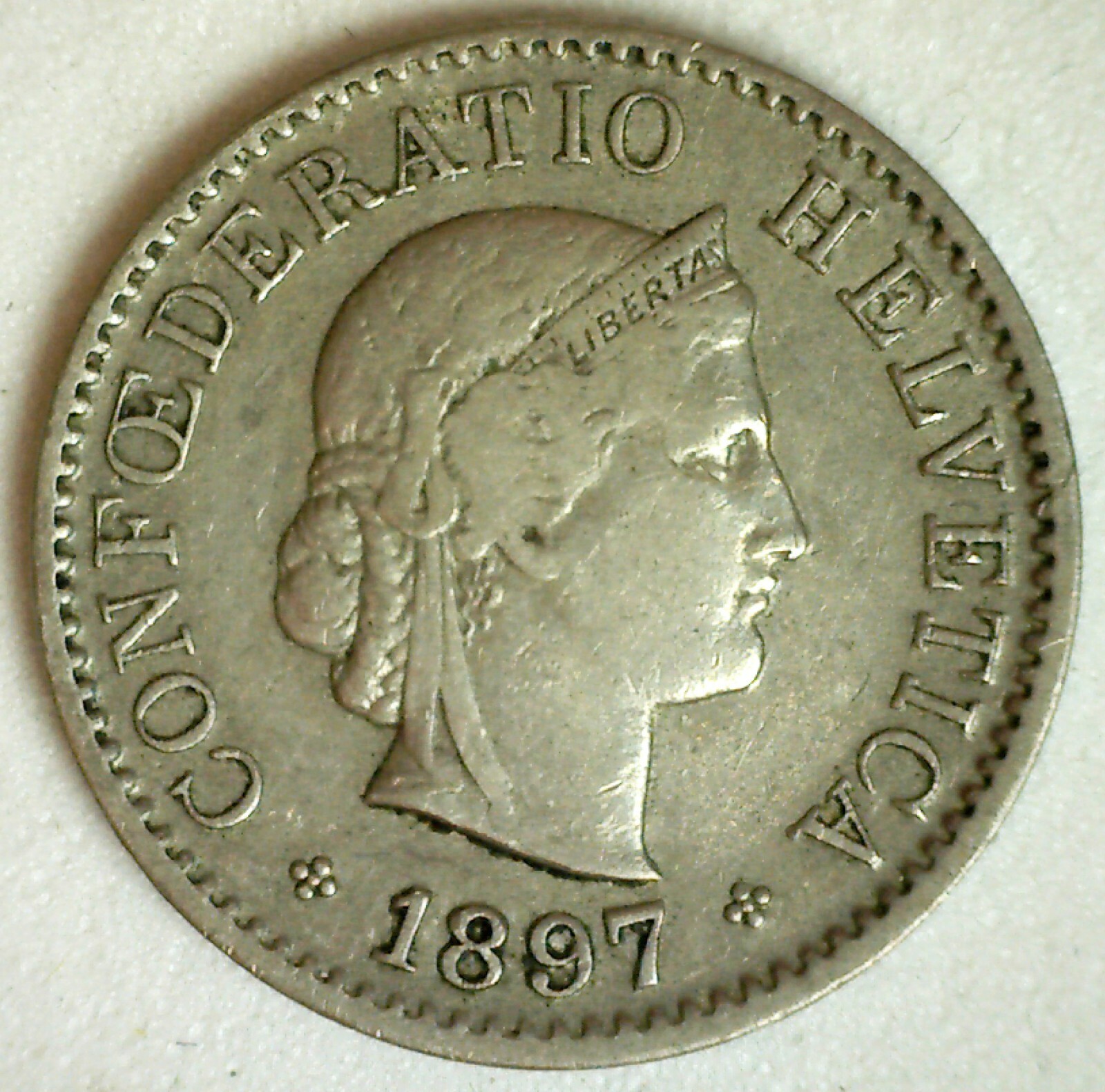 1897 B Switzerland Copper Nickel 5 Rappen Coin Very Fine Circulated ...