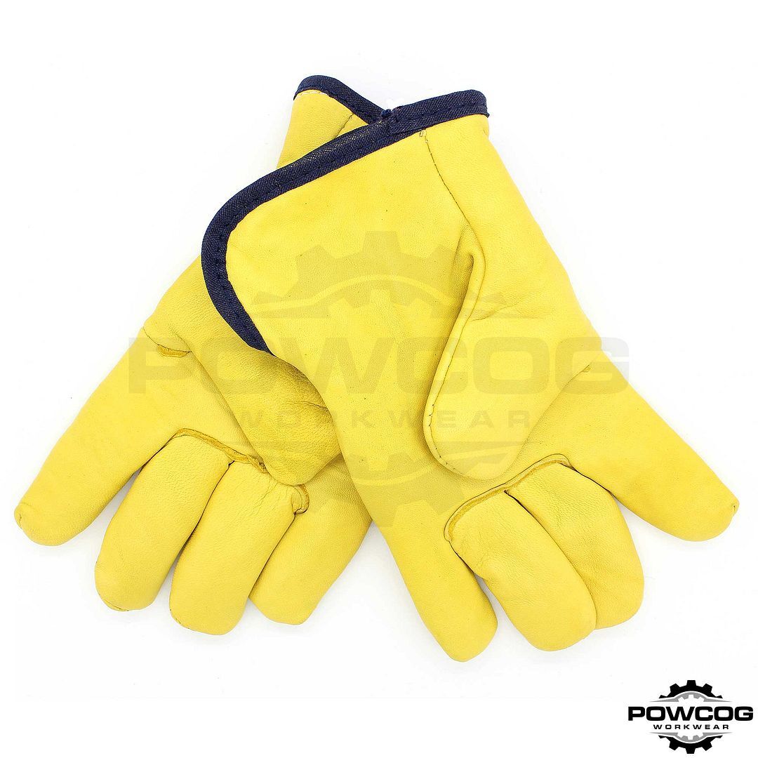 Premium Leather Yellow Driver Gloves, Fleece Lined Driving Work Truck ...