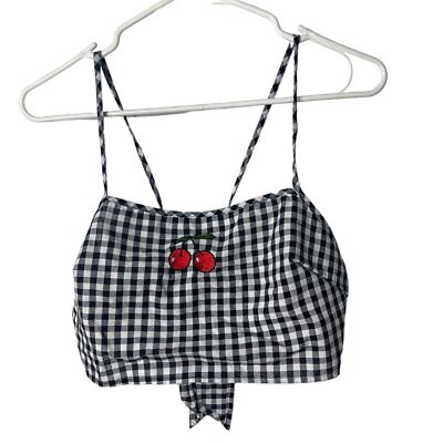 Shein Women’s crop top black and white plaid top Gingham cherry top ...