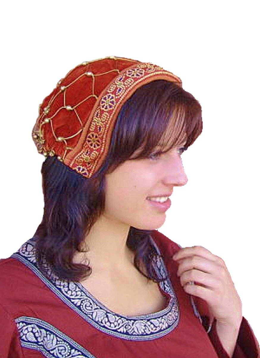 Mittelalter Larp Magd Maid Haube Perlenhaube Samt zum Gewand Perlen ...