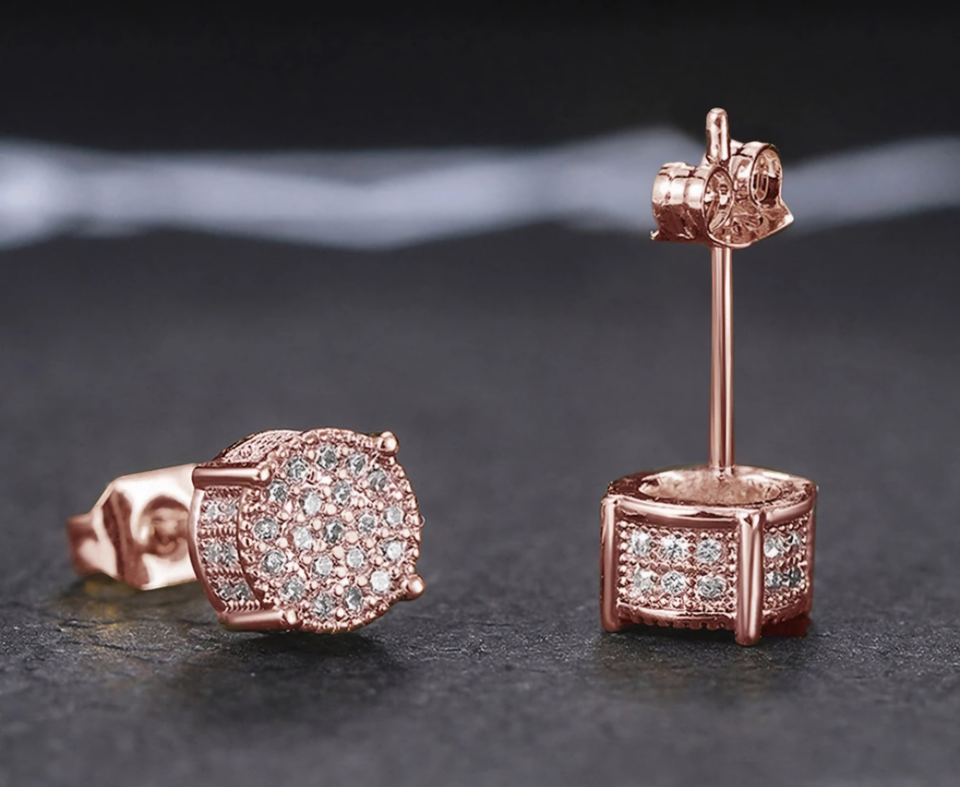 Iced Out Stud Earrings Gold Plated With Cubic Zirconia Hip Hop Jewelry ...