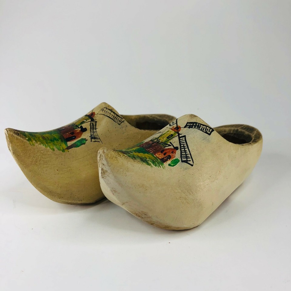 Vtg Hand Painted Windmill Miniature Wooden Shoes Clogs Made in Holland ...