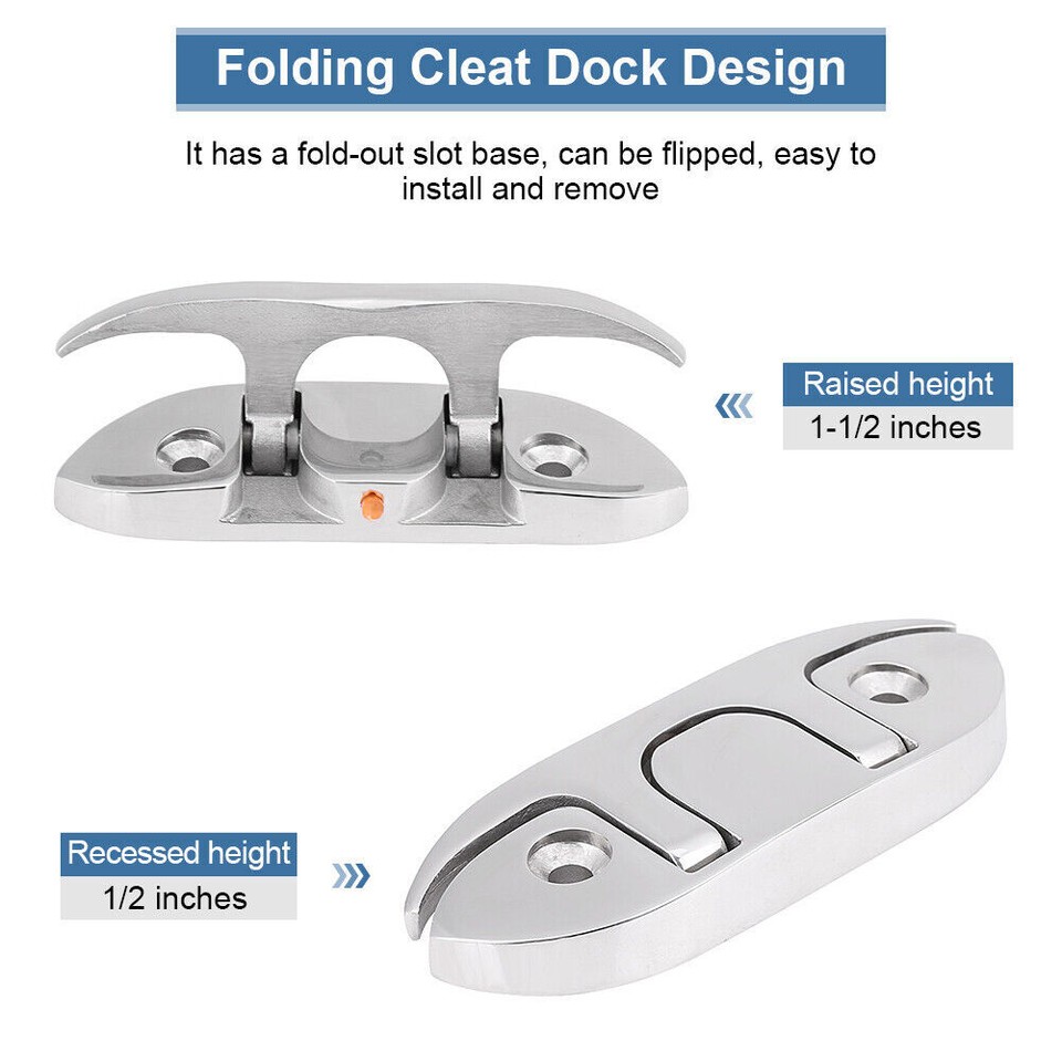 Marine Boat Flip Up 4-1/2" Folding Cleat Dock Stainless Steel With ...