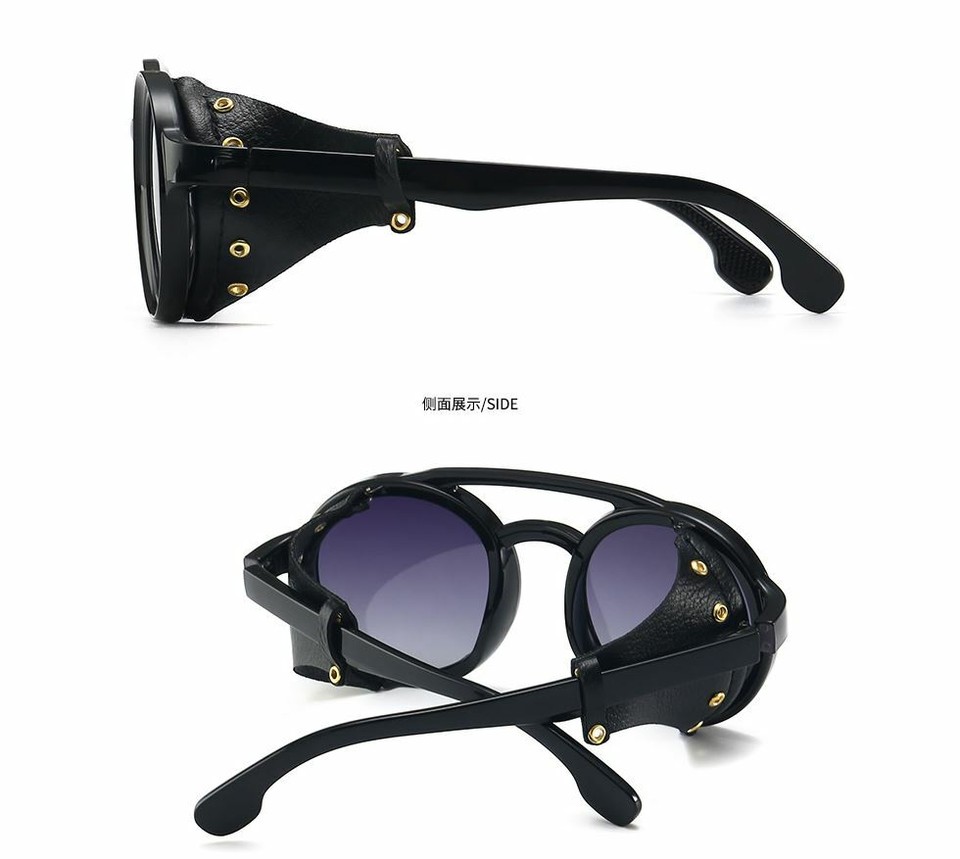 Retro Round Goth Steampunk Sunglasses Side Shields Men Women Finnegan ...