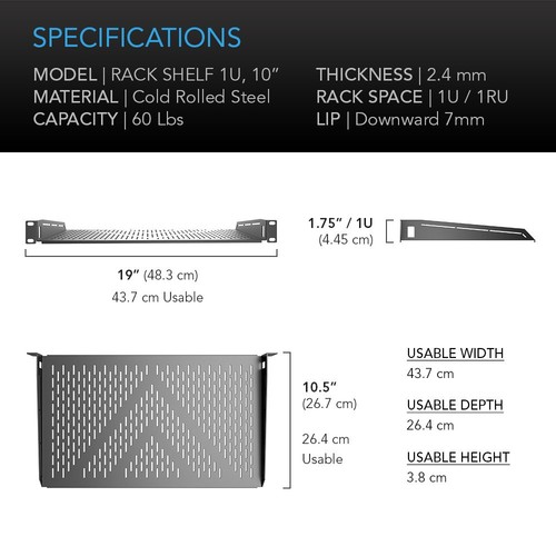 Infinity Vented Cantilever 1U Universal Rack Shelf 10 Deep 19 equipment ...