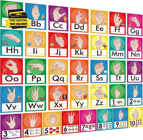 36 Pieces ASL Alphabet Line Bulletin Board Set ABC Number Sign Language ...