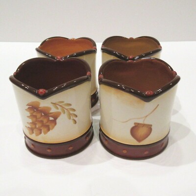 Demdaco 3" Ceramic Votive Candle Holders Rust Cream With Botanicals Set ...