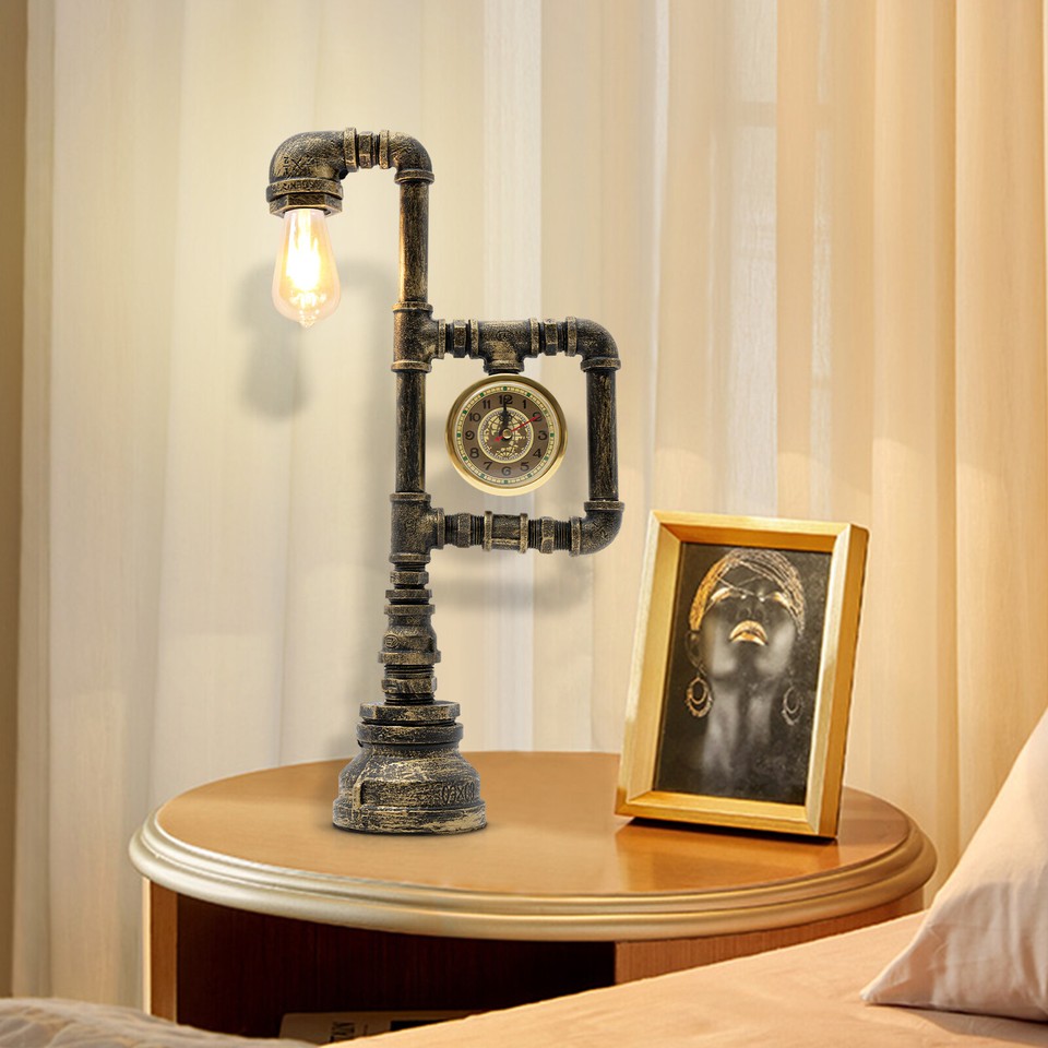 60w Industrial Steampunk Desk Lamp Antique Iron Metal Pipe Table Lamp ...