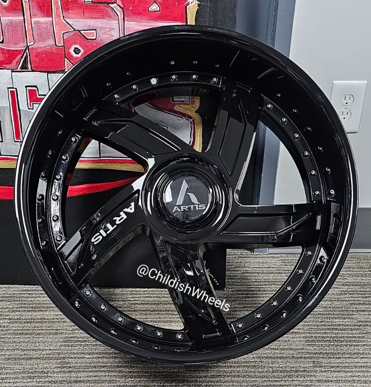 24" Inch STAGGERED Gloss Black Artis Vestiva 5x115 5x120 Wheels Rims 26 ...