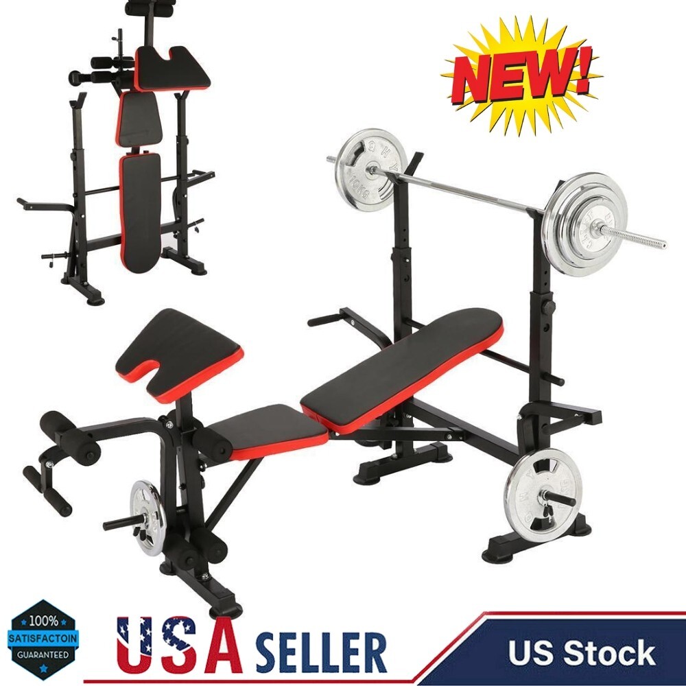 Weight Bench Set 600LBS with Rack Leg Developer Preacher Curl Bench ...
