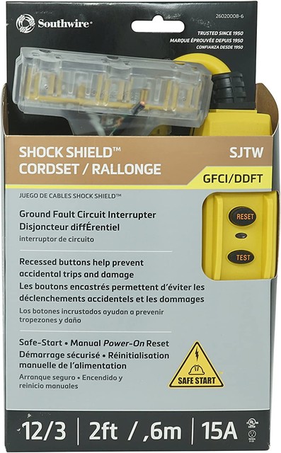 TRC 26020 Shockshield Ground Fault 2 FT GFCI Tri-cord 15a 12/3 AWG ...