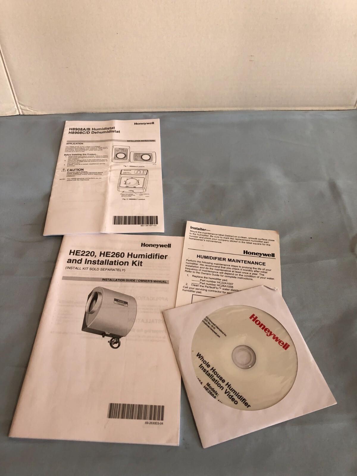 Honeywell HE220, HE260 Humidifier H8908A/B, H8908C/D Manuals w CD #F2 ...