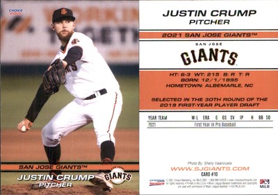 Justin Crump 2021 Choice San Jose Giants #10 RC Card FREE SHIP ...