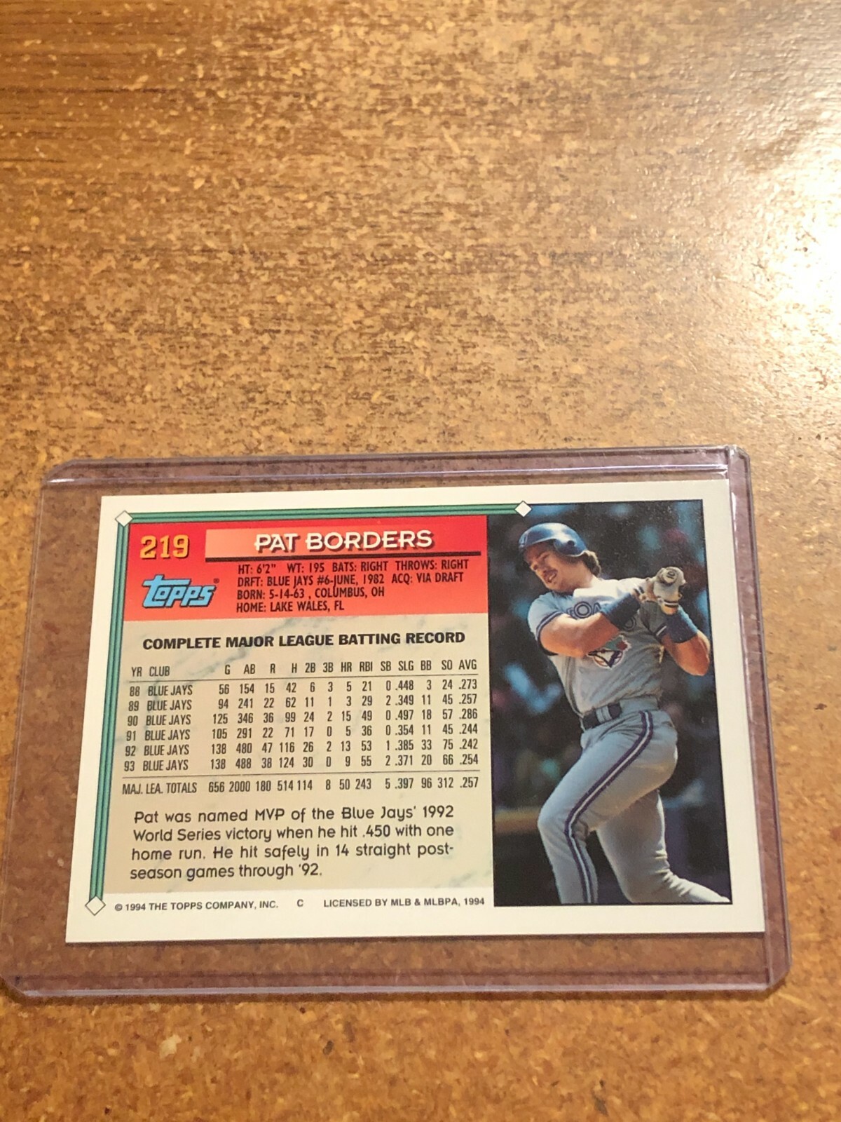1994 Topps Gold Baseball # 219 Pat Borders | eBay