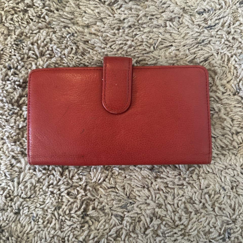 Buxton Genuine Leather Card Organizer Wallet Red Flap Front | eBay