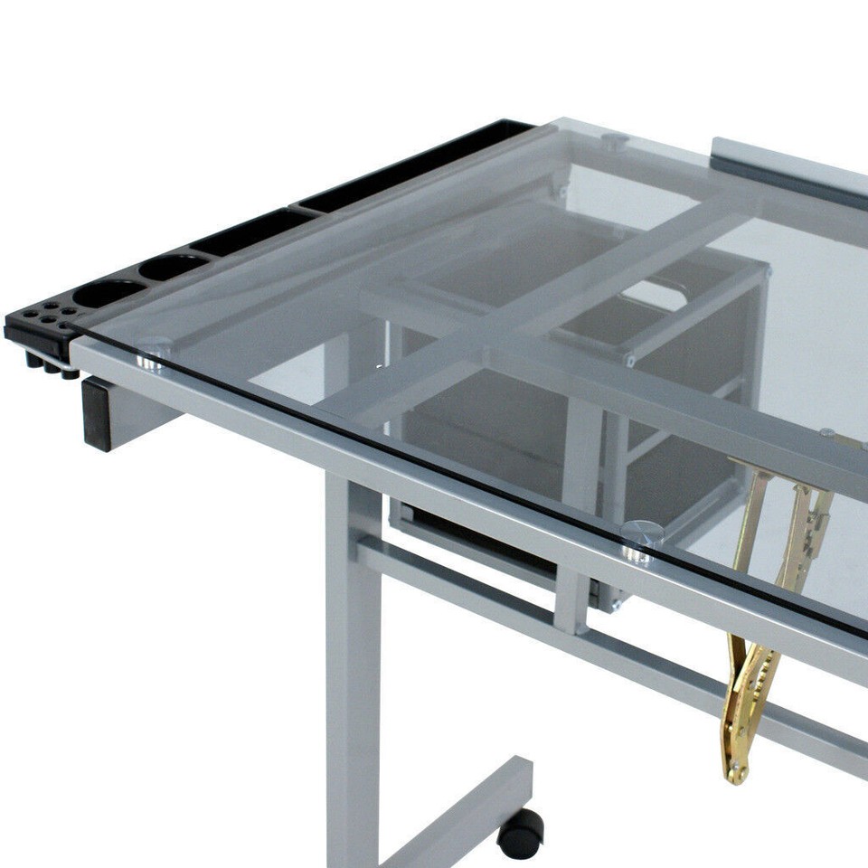 Adjustable Drawing Drafting Table Tempered Glass Art Craft Work Table w ...
