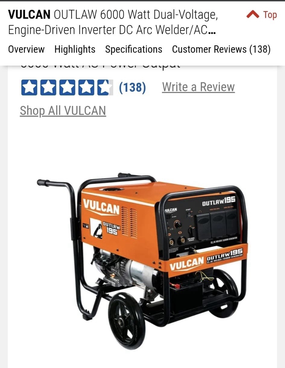 VULCAN OUTLAW 6000 Watt Dual-Voltage, Engine-Driven Inverter | eBay