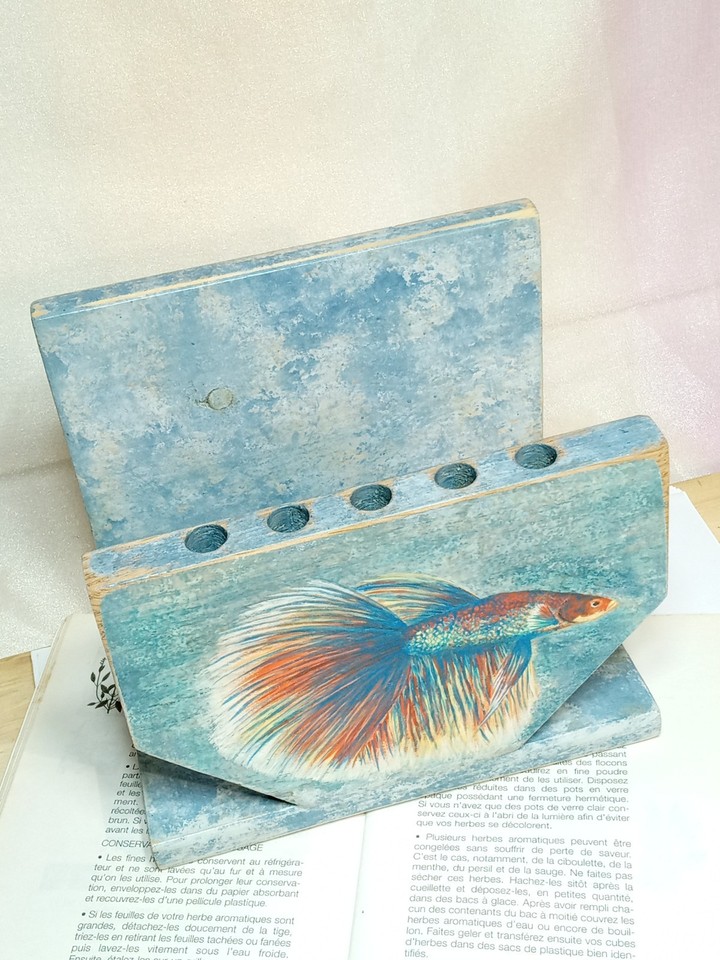 Betta Fish Wood Desk Organizer: Siamese Fighting Fish Motif | eBay