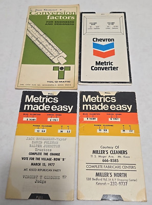Lot of 4 Vintage Metric Converter Sliding Conversion Chart Chevron Tol ...