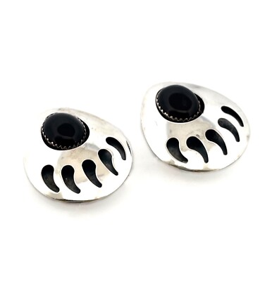 Sterling Silver Bear Paw Shadowbox Earrings with Sawtooth Bezel Onyx, 1 ...