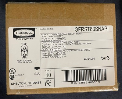 (10) IVORY HUBBELL Hospital Grade GFRST83SNSPI GFCI Receptacle 20A 125V ...